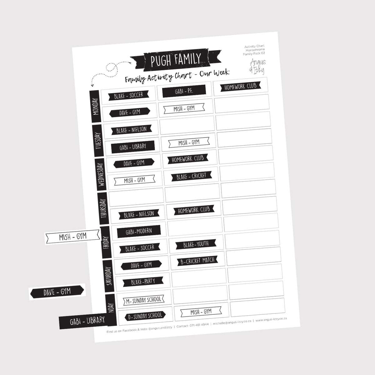 Family Activity Charts — Angus & Izzy