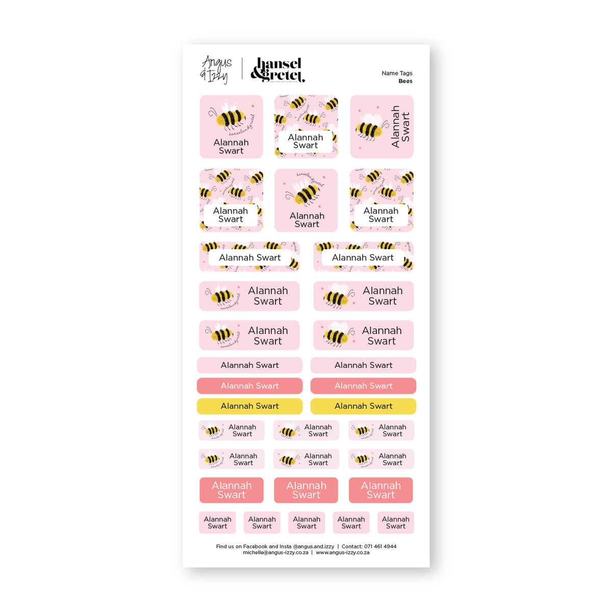 H&G Name Tags Variety Sticker Pack - Bees — Angus & Izzy