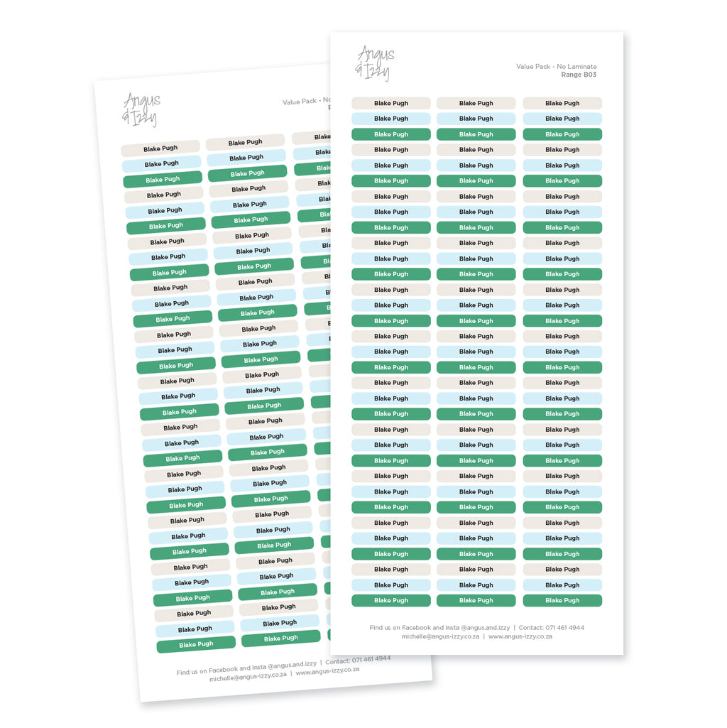 Name Tag Value Packs — Angus & Izzy