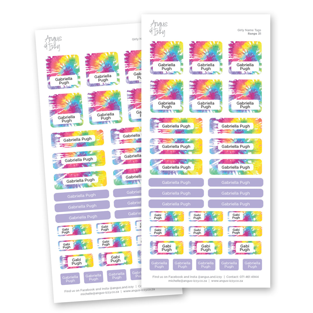 Name Tags Variety Sticker Pack G31 — Angus & Izzy