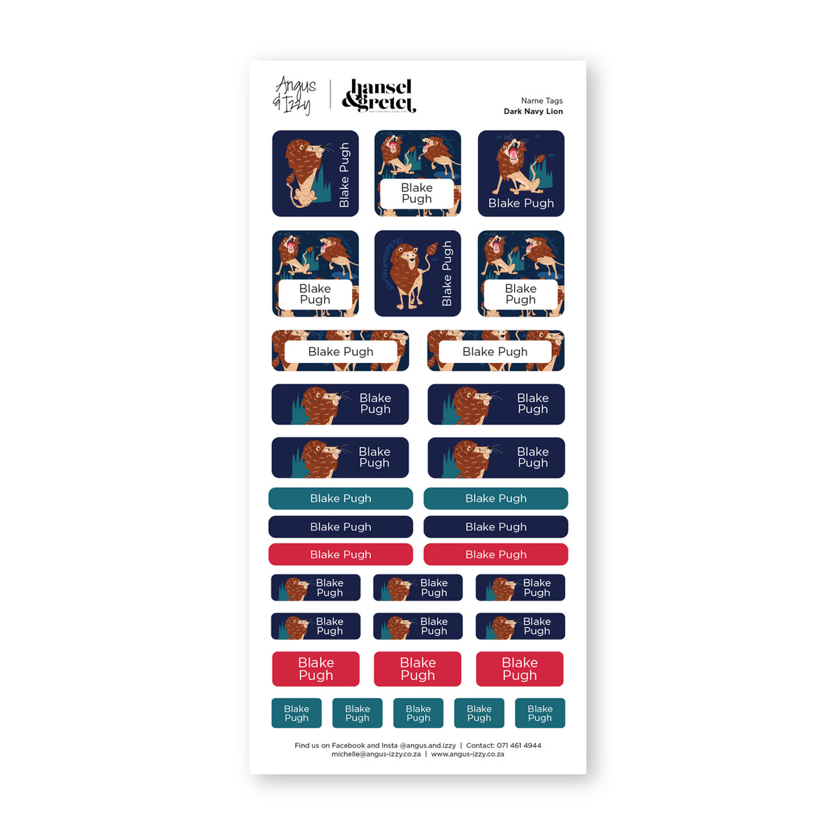 H&G Name Tags Variety Sticker Pack - Dark Navy Lions — Angus & Izzy