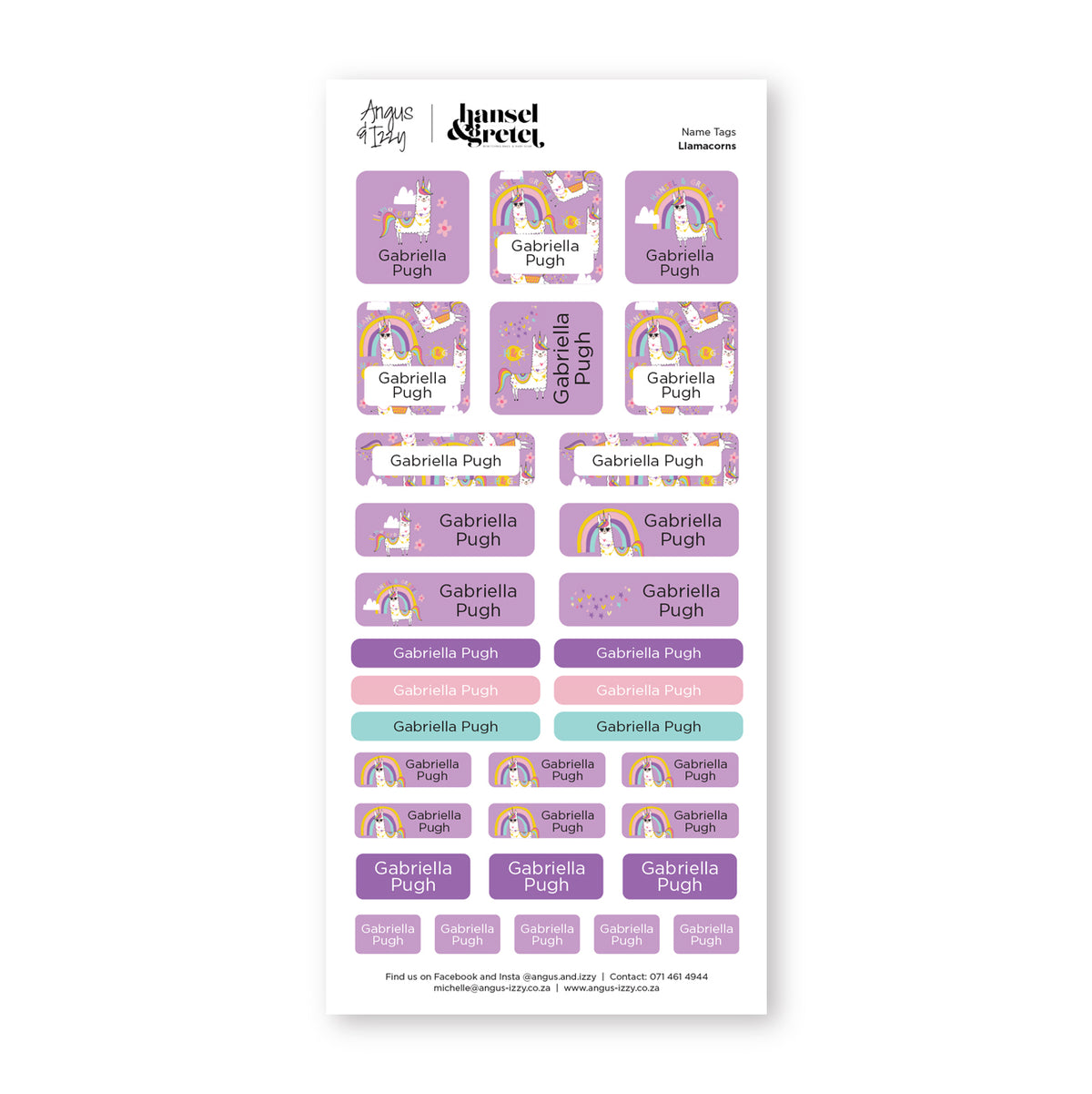H&G Name Tags Variety Sticker Pack - Llamacorn — Angus & Izzy