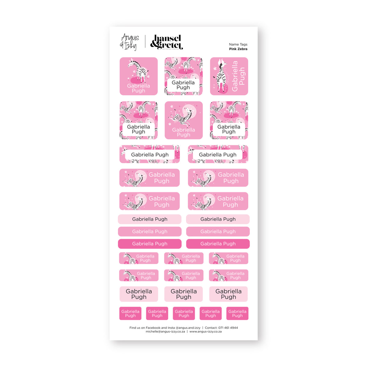H&G Name Tags Variety Sticker Pack - Pink Zebra — Angus & Izzy