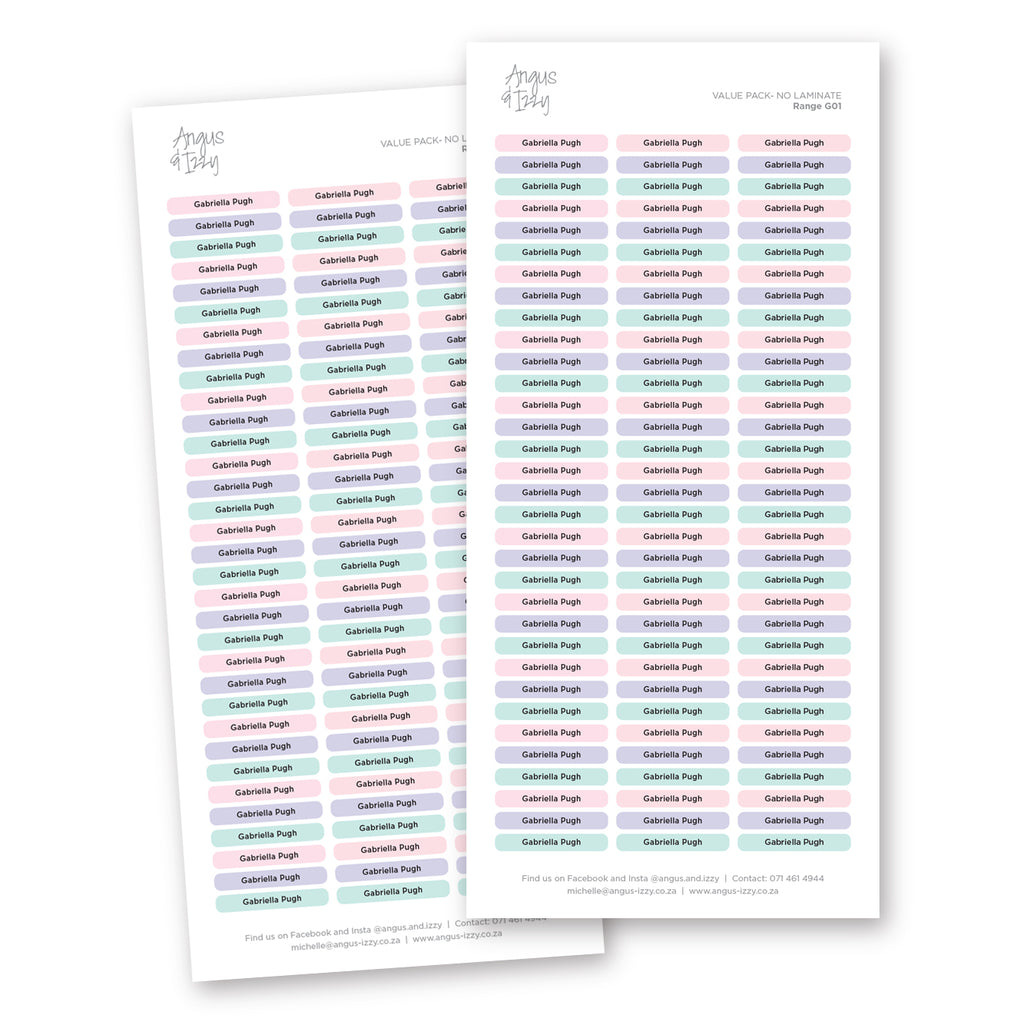 Name Tag Value Packs — Angus & Izzy