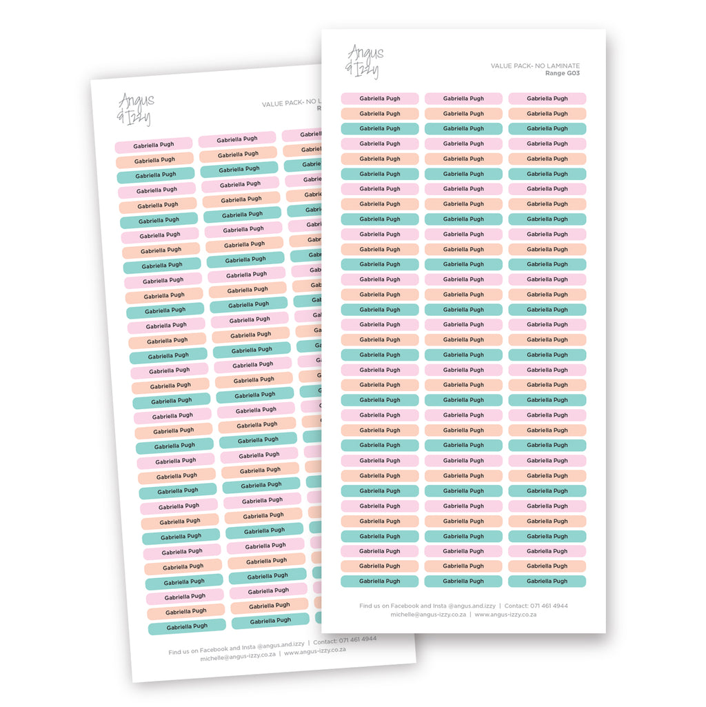 Name Tag Value Packs — Angus & Izzy
