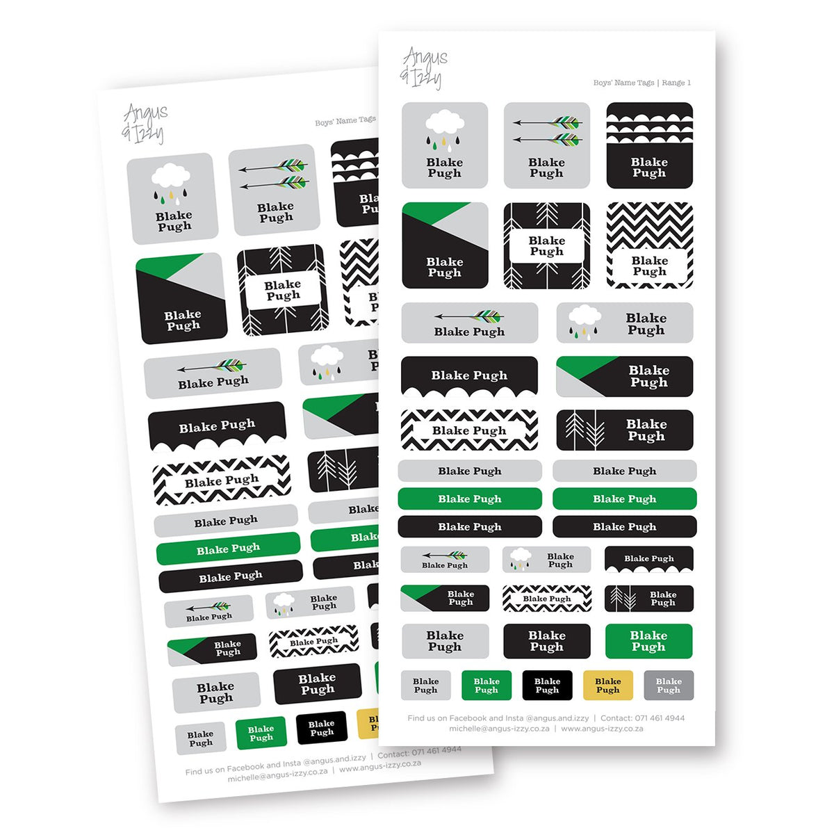 Name Tags Variety Sticker Pack B01 — Angus & Izzy