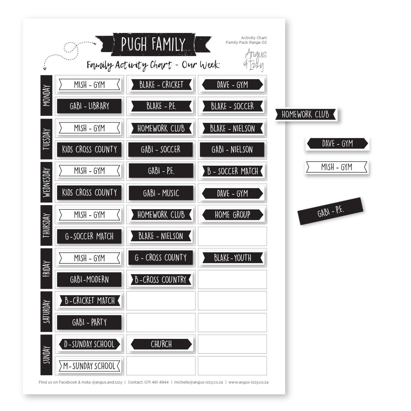 Family Activity Charts — Angus & Izzy