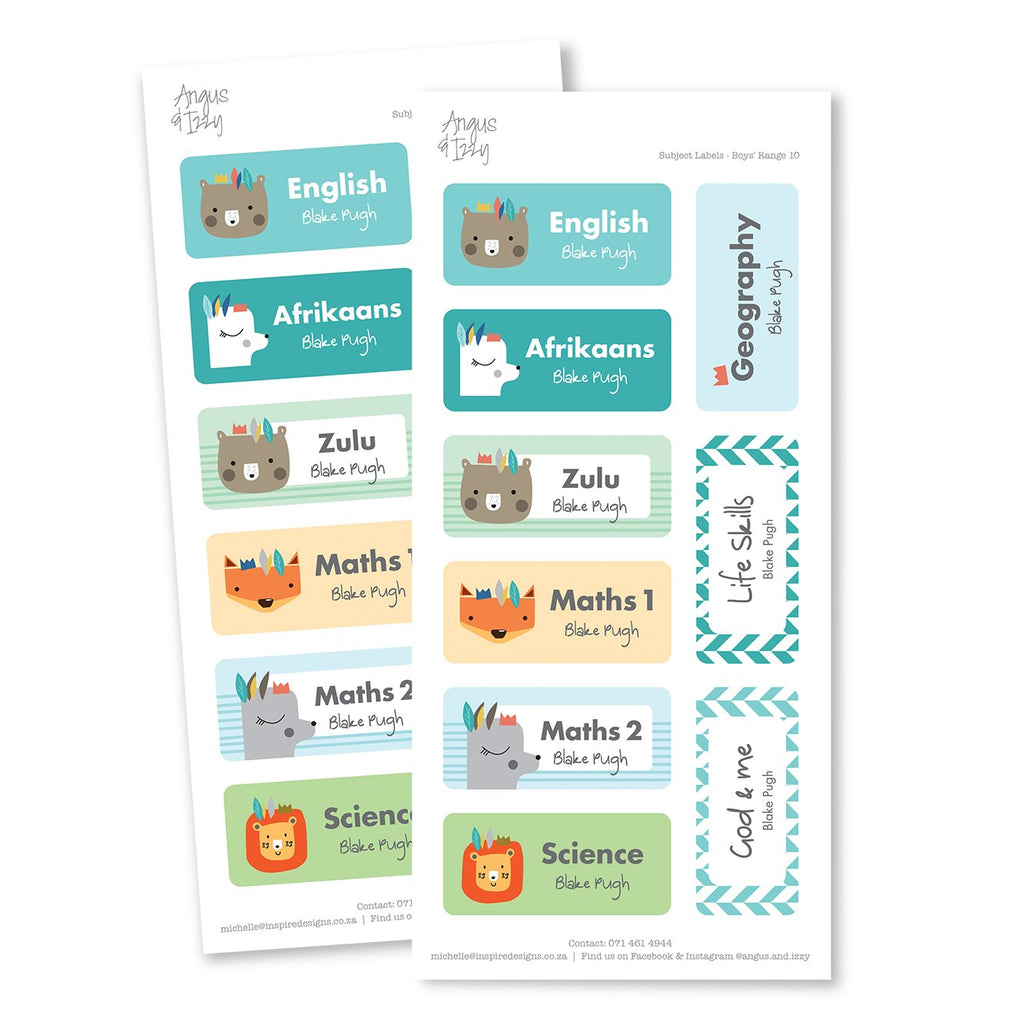 Subject Labels — Angus & Izzy