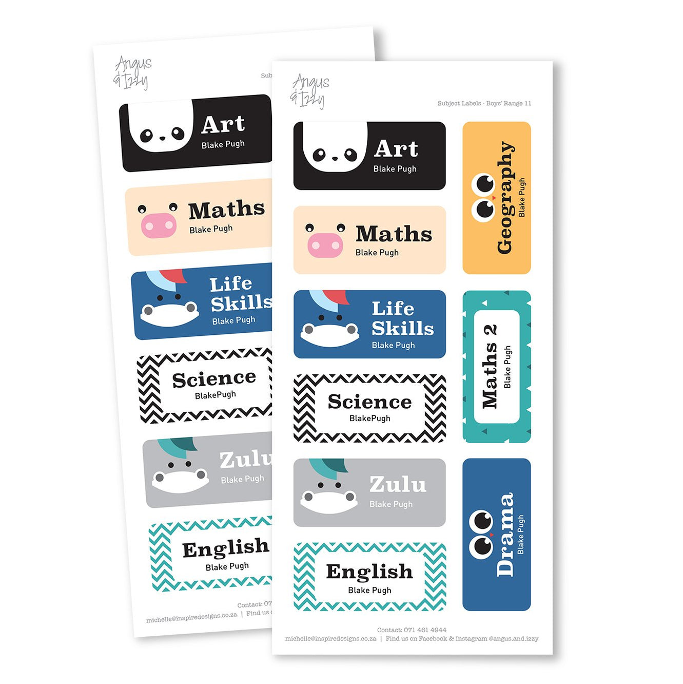 Subject Labels — Angus & Izzy